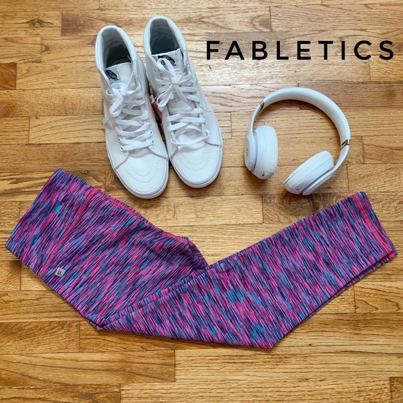 Fabletics | Pants & Jumpsuits | Fabletics Pop Pink Stripe Salar Capri Legging | Poshmark